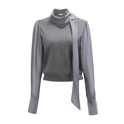 NONRESTRAIN飘带领假两件针织衫