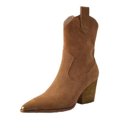 尖头小腿瘦瘦靴粗跟高跟短靴