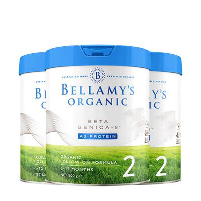 【官方正品】贝拉米白金有机A2蛋白婴幼儿DHA奶粉2段800g*3罐装