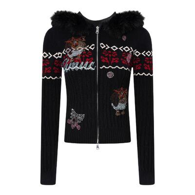 TCH私服烫钻费尔岛复古毛领连帽毛衣外套女25秋冬新款T75D17E1002