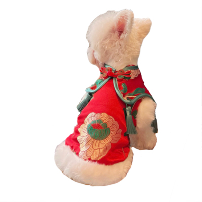 婉龄中式唐装约克夏冬新年红色