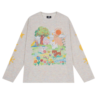 404MOB春夏2026直喷手绘涂鸦罩衫上衣复古彩色打底薄透气长袖T恤