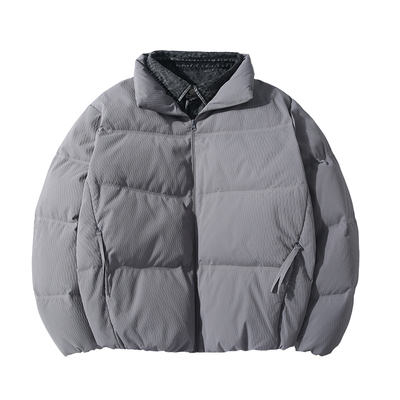 ALLIN 美式假两件灰色面包羽绒服男冬季cleanfit短款立领情侣外套