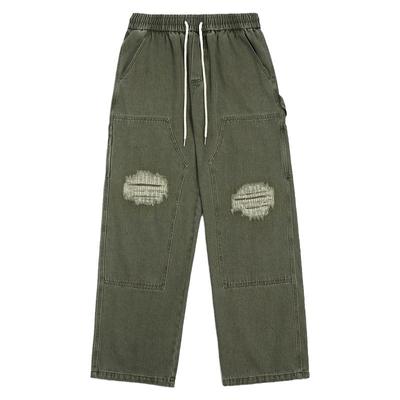 NOBURGER绿色破洞牛仔裤