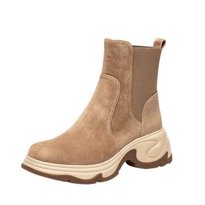 真美诗羊皮时髦6cm厚底切尔西靴