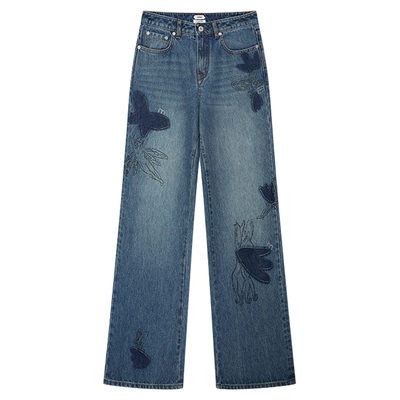 IMMI26SS复古天使印花牛仔长裤