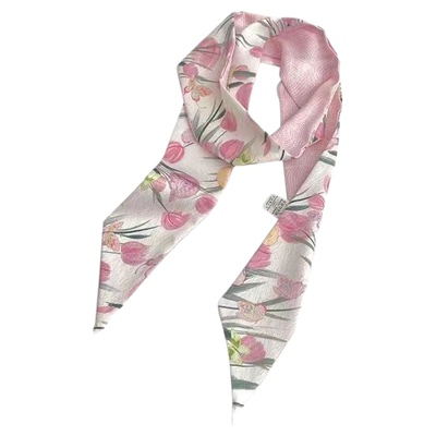 新款花朵护颈围巾绑发飘带丝巾