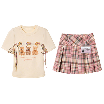 织物猪杏雨梨花夏季甜美T恤