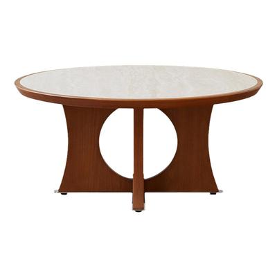 法式复古实木洞石岩板茶几小户型客厅沙发边几圆形小茶桌创意桌子