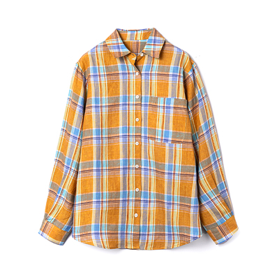 Sue.M100%进口格纹色织亚麻衬衫