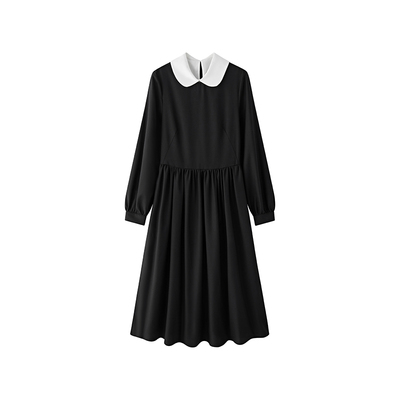 可拆卸假领40%羊毛宽松小黑裙