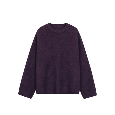 圆领套头宽松葡萄紫毛衣