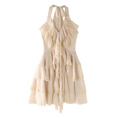 大于诗集 远距离恋爱 蕾丝拼接挂脖掐腰蛋糕裙女设计感显瘦连衣裙