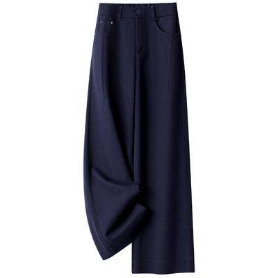 深蓝色纯棉牛仔裤女夏季2025新款垂感休闲直筒裤洗水棉宽松阔腿裤