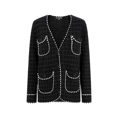 MARYLING黑白方格针织开衫