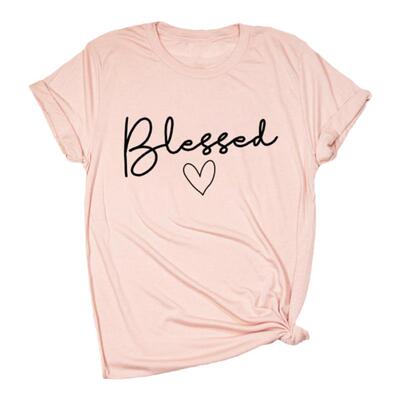 感恩短袖休闲常规印花纯棉女大码