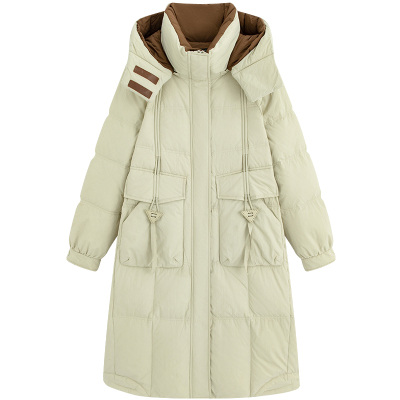 大码韩版撞色中长款羽绒服