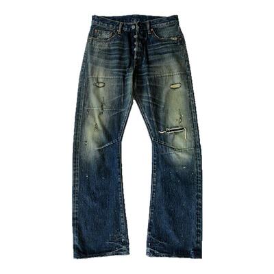 WIROTE威络 02元年立体猫须手缝破洞旧化洗水 微喇赤耳牛仔裤PRPS