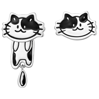 KITSH奶牛猫不对称耳钉原创耳饰