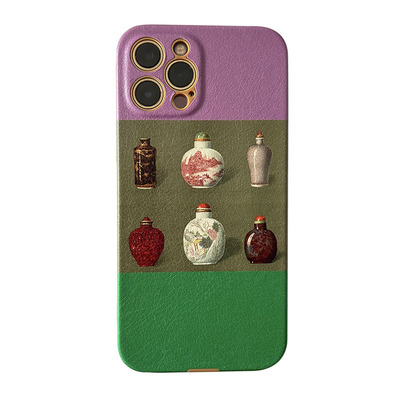 苹果仿皮质质感新中式瓷器手机壳