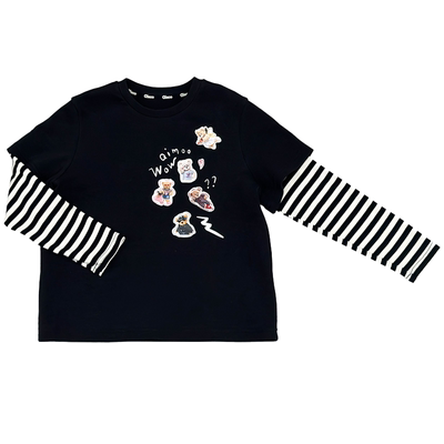 Qimoo26春季商场同款款男女童条纹卡通印花撞色长袖T恤QWM1TC301C