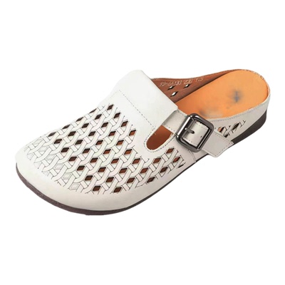 冰洁真皮镂空平跟软底包头拖女