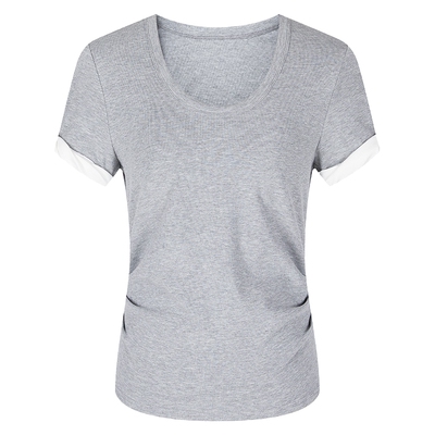 n'oneU型领立体打褶短袖T恤