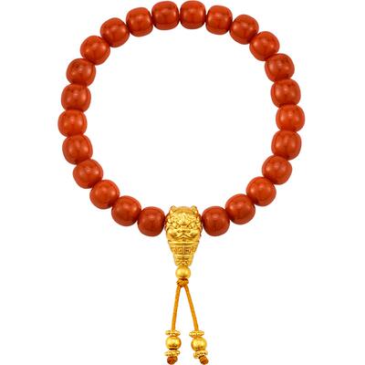 明牌珠宝硬金玛瑙手串 黄金赤焰凌霄中式国潮串珠足金手链AFK0457
