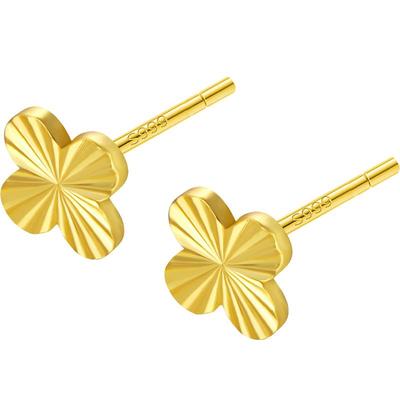 999纯银折面四叶草耳钉女