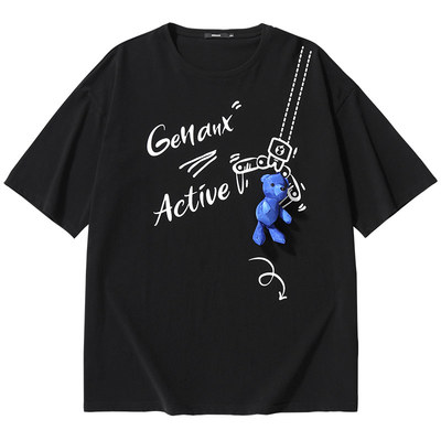 GENANX闪电潮牌印花可拆卸熊T恤