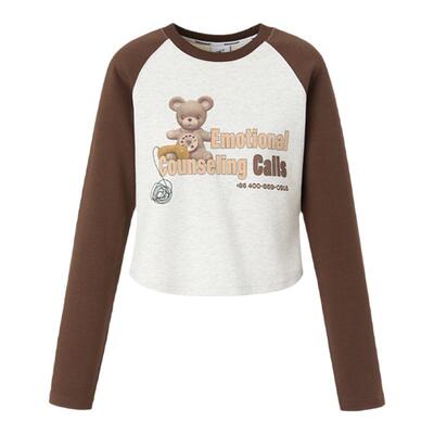 美式小熊情感热线修身长袖插肩袖