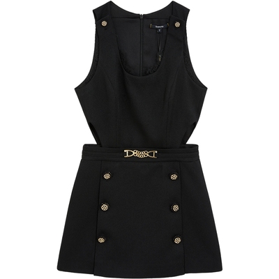 bebe2025春季新款女士圆领链条镂空金属纽扣背带连体裙裤111623