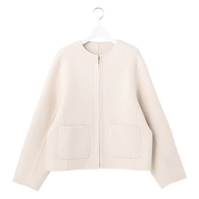 通勤羊毛混纺圆领短大衣商场同款