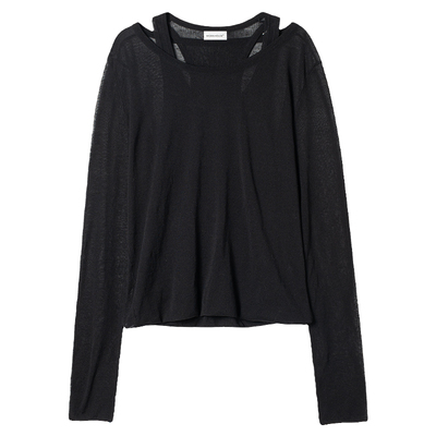 有机棉混纺假两件套头衫圆领