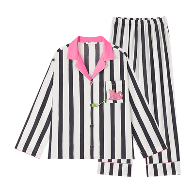 yso【酷猫系列】睡衣女春秋冰丝质感条纹高级感女士松弛感C