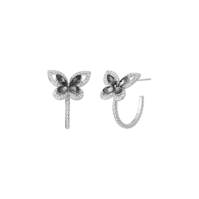 轻奢灰水晶蝴蝶S925银针耳钉