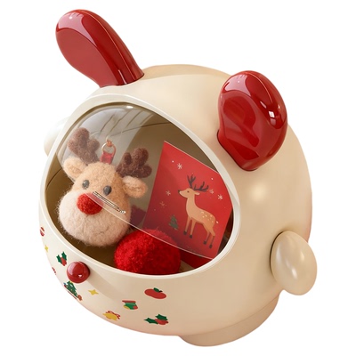 圣诞萌宠翻盖防尘桌面收纳盒