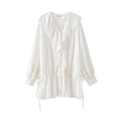 POPCHRIO荷叶边雷瑟长袖衬衫裙