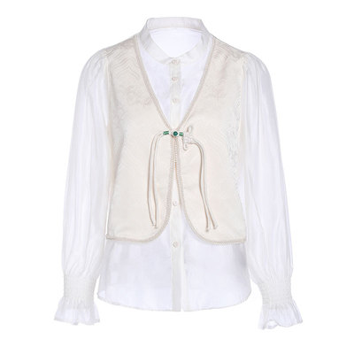 ivykki单排扣长袖假两件衬衫