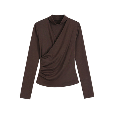 优雅风韵V领长袖针织衫挂脖T恤