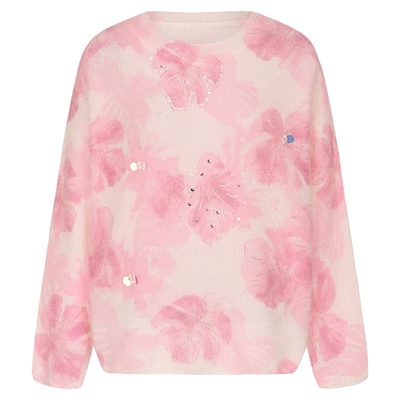 梦幻繁花粉樱针织上衣