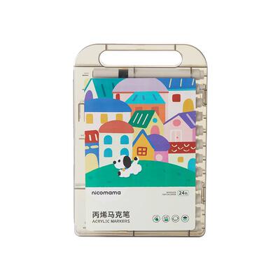 nicomama儿童丙烯马克笔24色 不透色可叠色皮肤可水洗学生画笔