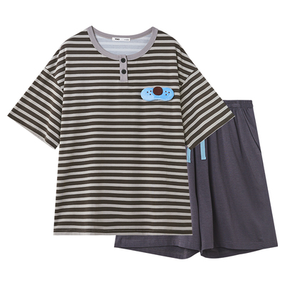 yso【酷猫系列】睡衣女夏棉情侣套装男女气质休闲简约家居服B