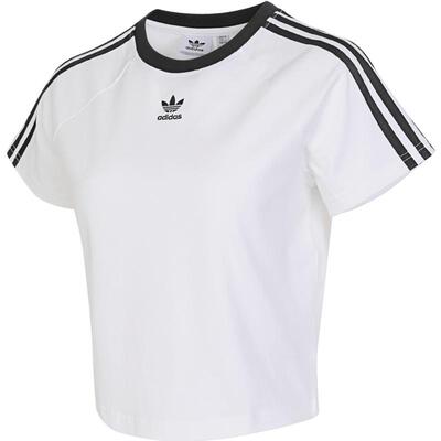 滔搏adidas阿迪达斯三叶草女子圆领修身运动休闲短袖T恤JC8704