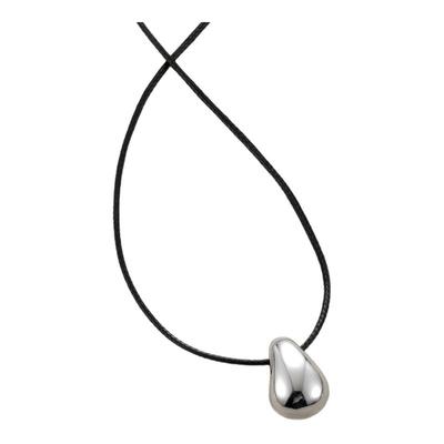 极简水滴金属吊坠黑皮绳项链长款