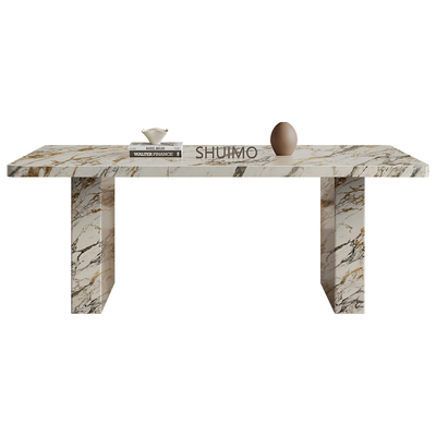 德利丰法式复古洞石岩板餐桌椅组合现代家用设计师样板房中古餐桌