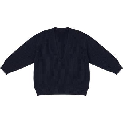 百家好藏蓝色V领长袖针织衫毛衣