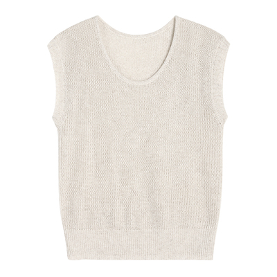 U领短袖针织衫女宽松镂空上衣