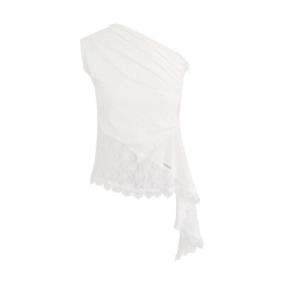 不规则蕾丝花边拼接斜肩背心