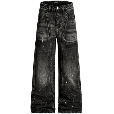 原创美式潮牌解构拼接水洗牛仔裤